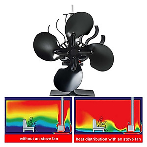 4- Stove Fireplace Fan Effecient Heat Powered Log Wood Burner Stove Fan Eco-Fan Quiet Heat Distribution (Color : Black)