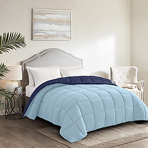 Homelike Moment Lightweight King Comforter - Blue Down Alternative Bedding King Size Comforters, All Season Duvet Insert Quilted Reversible Bed Comforter Soft Cozy King Size Navy/Light Blue
