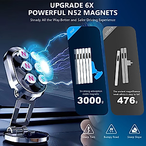 DAFUZ 2 Pack Alloy Folding Magnetic Car Phone Holder,360° Rotation Magnetic Cell Phone Holder for Car, [Super Strong Magnet] for All Smartphone (Black+Silver)