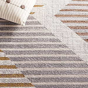 Safavieh Palma Collection 4'5" x 6'5" Beige/Light Grey PAM328A Mid-Century Modern Contemporary Geometric Stripe Non-Shedding Area Rug