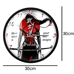 The Geeky Days Samurai with Katana Sword Japanese Calligraphy Bushido Silent Quartz Wall Clock Martial Arts Man Cave Metal Frame Watch Home Decor Japan Mens Gift