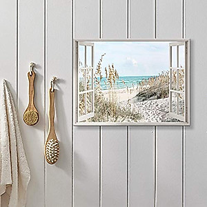Hardy Gallery Coastal Beach Picture Wall Art: Beach Theme Window Canvas Art Prints Seascape Artwork Small Size for Bathroom (16” x12” x 1 Panel)