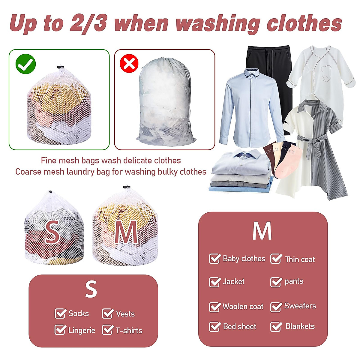2pcs Mesh Laundry Bags for Socks, Machine Washable Drawstring Design Travel Mesh Laundry Wash Bags White Drawstring Garment Bags for Laundry Storage for Home Dorm Hotel Travel Use,12x16inch, 16x20inch