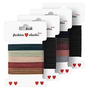 Aigee Hair Elastics, High Stretch Rubber Hair Band, No Metal No Damage, Hair Band Dia 1.58 IN Thk 0.1 IN Or 2.5mm, Suitable for women and men (Value Set Black/Colored Each 40pcs) A gift of exquisite comb, 80 PCS