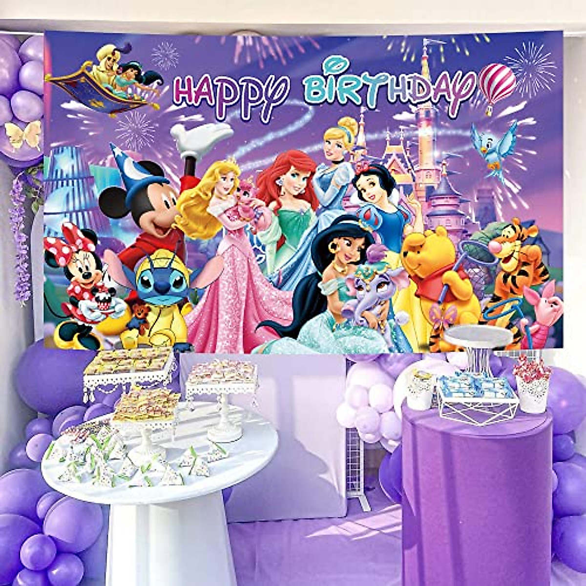 Princess Girls Birthday Backdrop- Purple Princess Theme Photography Background Baby Shower Party Supplies Happy Birthday Decoration Background (6x4FT)