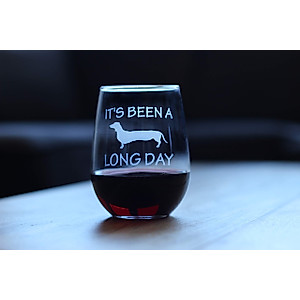 It's Been A Long Day – Stemless Wine Glass - Funny Dachshund Themed Décor and Gifts - Large 17 Ounce