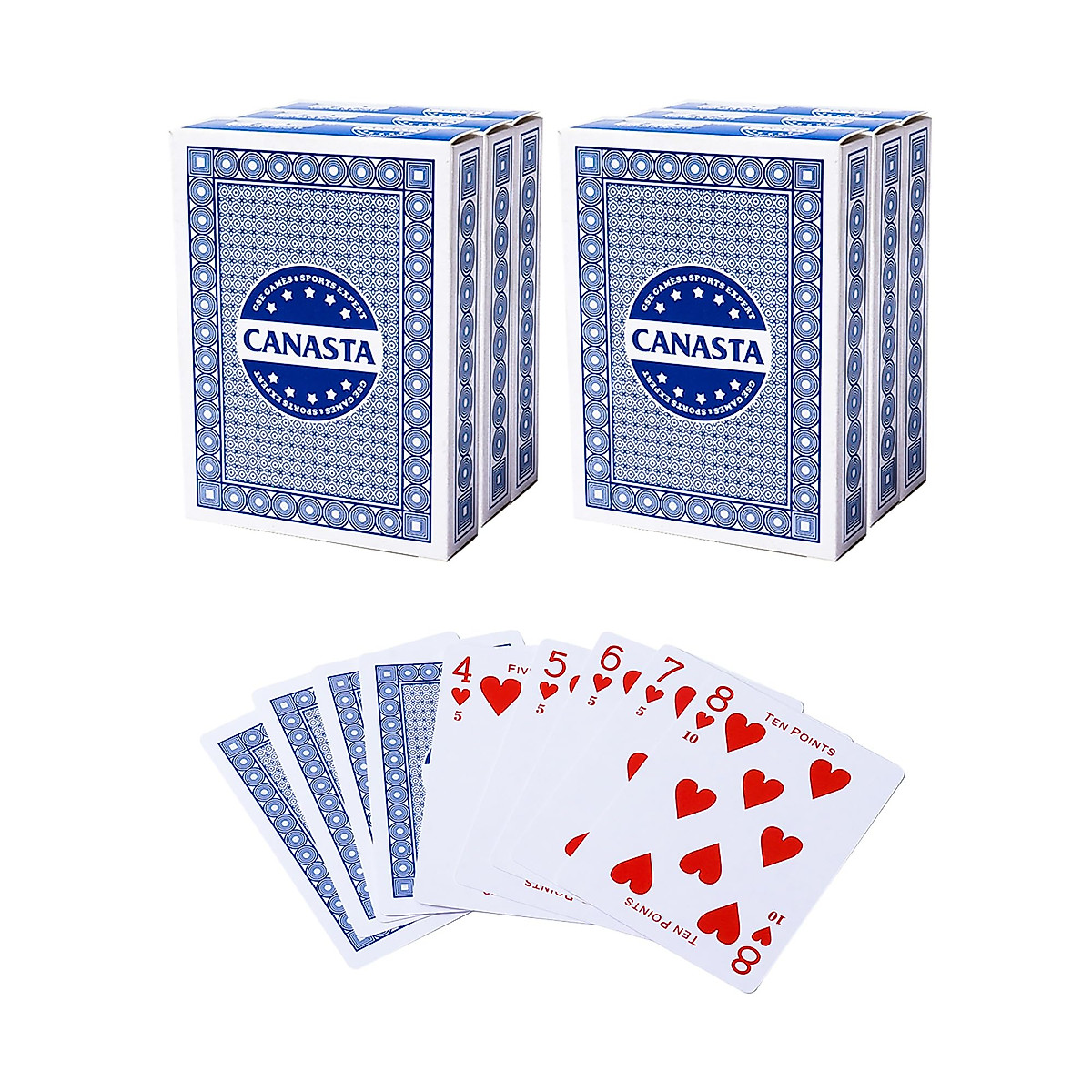 GSE Games & Sports Expert 6-Deck Canasta Cards with Point Values, Includes Canasta and Hand & Foot Game Rules, Traditional Rummy Game Playing Cards (Blue)