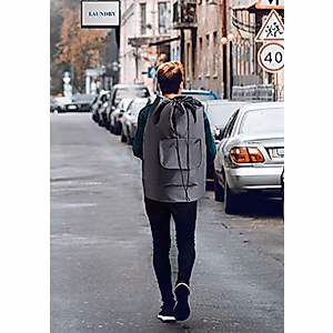 YOUDENOVA Backpack Laundry Bag with Padded Adjustable Shoulder Strap and Pocket for College Dorm, Durable Oxford Backpack Hamper Bag with Drawstring Closure for Travel, Camping, XL