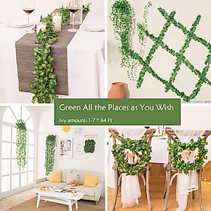 Naidiler 84 Ft 12 Strands Fake Ivy Leaves Artificial Ivy Garland Greenery Decor Faux Green Hanging Plant Vine for Wall Party Wedding Room Home Kitchen Indoor & Outdoor Decoration