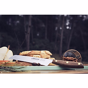 ARCOS Bread Knife 8 Inch Nitrum Stainless Steel and 200 mm blade. Obtain a great variety of cuts for your food. Ideal knife for daily domestic use. Series Nordika. Color Brown.