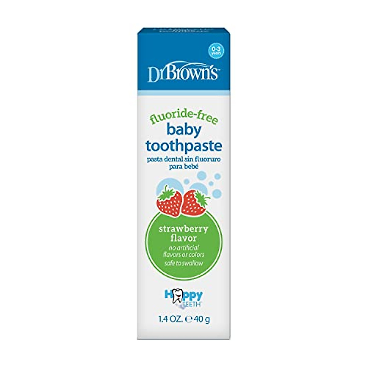 Dr. Brown's Baby Toothpaste, Strawberry Flavor Toddlers and Kids Love, Fluoride Free, Made in the USA, 0-3 years, 1.4oz