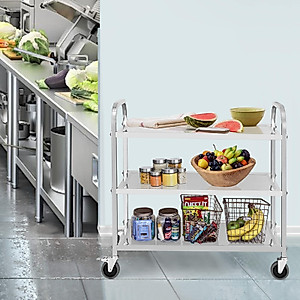 GAOMON 3 Tier Stainless Steel Utility Cart, Heavy Duty Trolley Rolling Cart with Handle and Locking Wheels, for Kitchen, Restaurant, Hospital, Laboratory and Home, 37.4" x 19.7" x 37.4", 331Lbs