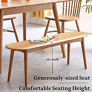 Bamskov 100% FAS-certified Oak Wood Bench, Rounded Corner Entryway Bench, Modern Dining Bench for Entryway, Bedroom, Dining Room, Kitchen (Natural, 12" D x 39" W x 16" H)