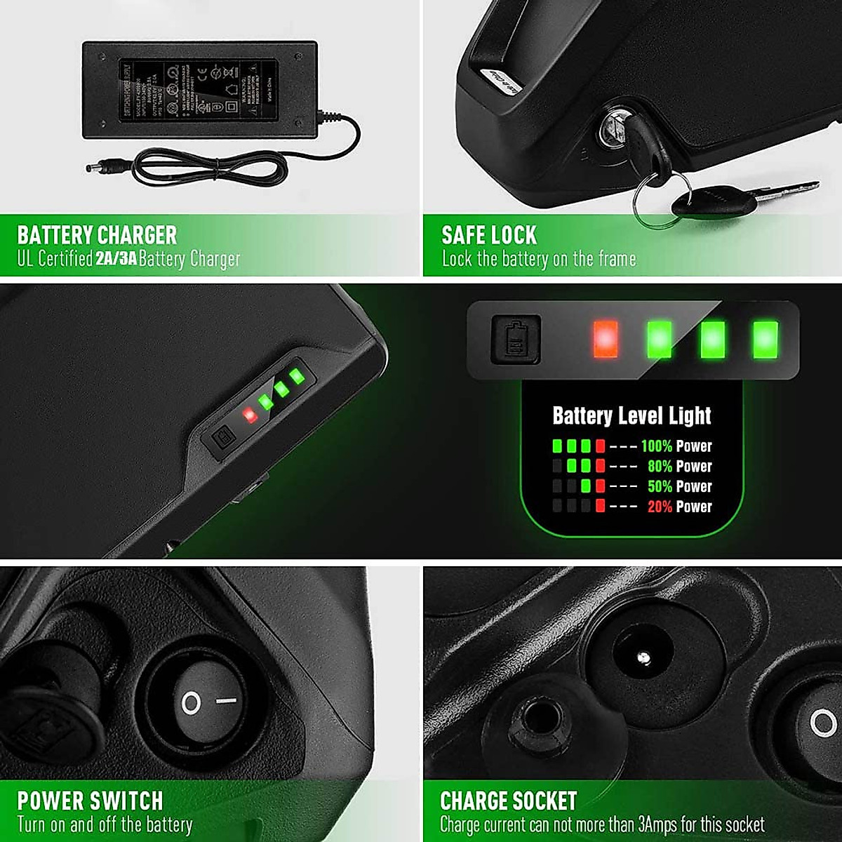 48V 24Ah 1500W Ebike Battery Lithinum Ion with LG4800mAh Cell - Lithinum Ion Electric Bike Battery Pack for 1500W/1200W/1000W/750W/500W Voilamart Bafang and Other Motor(48V 24Ah