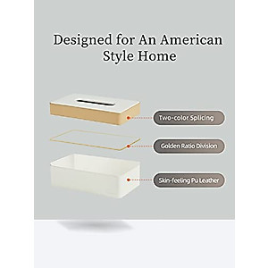 Tissue Box Holder Cover Rectangular, Modern PU Leather Decorative Tissue Holders Organizer-Apricot Cream