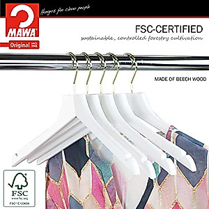 MAWA by Reston Lloyd, European Wooden Hanger, Beech Wood Straight Hanger with Shoulder Notches, Rotating Gold Hook, White Finish, for Shirts, Blazers, Dress Clothes Hanger, (27135)