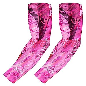 COOLOMG Pink Arm Sleeves Breast Cancer Awareness Month Compression Sleeves for Baseball Football Basketball S