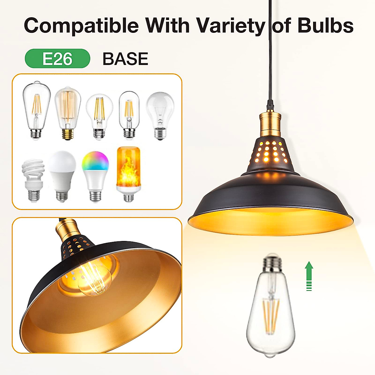 Pendant Lights, Industrial Pendant Light, Kitchen Pendant Light, Farmhouse Pendant Light, Pendant Lights Kitchen Island, Black Pendant Light, Black and Gold Pendant Light, Pendant Lighting, 1 Pack