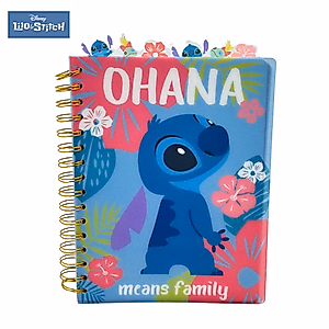Innovative Designs Disney Stitch Tab Journal Notebook Ohana Spiral Bound, 144 Lined Pages, 8 x 7 inches, Blue