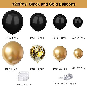 Black and Gold Balloon Garland Kit-126Pcs Black and Gold Balloons Party Decorations with 4 Different Sizes Black and Gold Latex Party Balloons for Birthday Graduation Father's Day New Years.