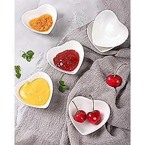 DELLING 12 Pack Soy Sauce Dishes/Bowls, Heart Shaped Dip Bowls Set, Sauce Cups/Ceramic Dipping Bowls, Mini Serving Bowls for Side Dishes, Soy Sauce, Ketchup, Sushi, BBQ and Party Dinner- White, 1Oz