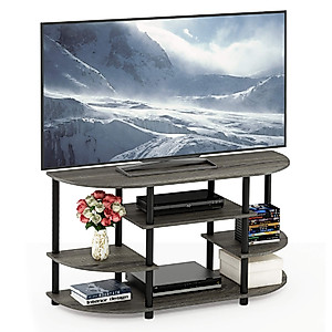 Furinno JAYA Simple Design Corner TV Stand, French Oak Grey/Black, 42.04 x 22.75 x 15.55 Inches