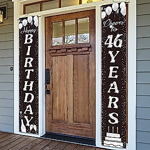 PAKBOOM Happy 46th Birthday Yard Sign Door Banner - Cheers to 46 Years Birthday Party Decorations Supplies for Men Women - Black Silver