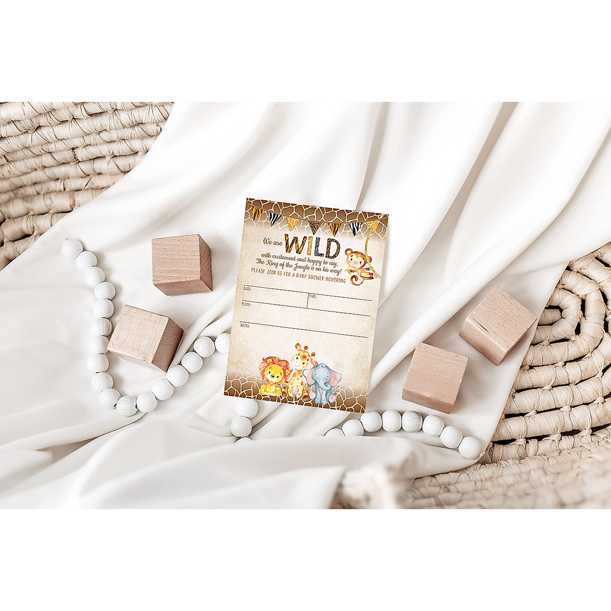 Jungle Safari Baby Shower Invitations - Safari Animal Invitation - 20 Fill-In Invitations and White Envelopes - Boy or Neutral Baby Shower Party - Monkey, Lion, Elephant, Giraffe