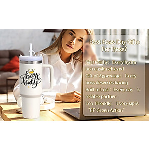 LiqCool Boss Gifts for Women, Best Boss Lady Gifts - 40 oz Tumbler with Handle and Straw Lid, Great Gift Idea for Boss Manager Friends, Female Boss Gifts for Bosses Day Birthday Christmas(Cream)