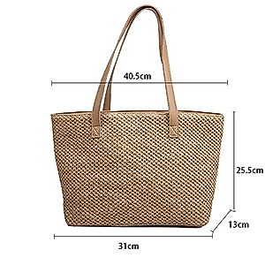 Summer Straw Bag Women Large Capacity Weave Totes Bag Handmade Rattan Beach Bag Vacation Lady Straw Shoulder Bag Pouch-2