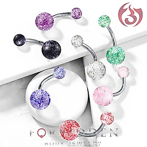 Forbidden Body Jewelry 14g Grade 23 Titanium Pink Ultra Glitter Acrylic Double Ball Belly Button Ring