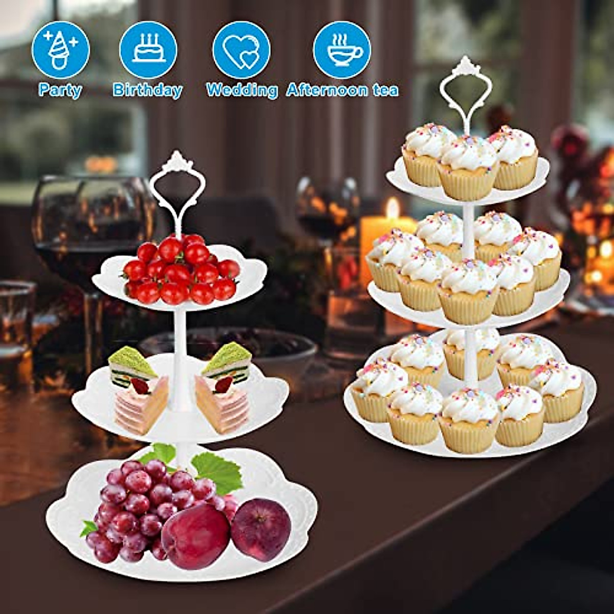 Coitak 3 Tier Cupcake Stand, Plastic Tiered Serving Stand, Dessert Tower Tray for Tea Party, Baby Shower and Wedding (Pure White) (Plastic)