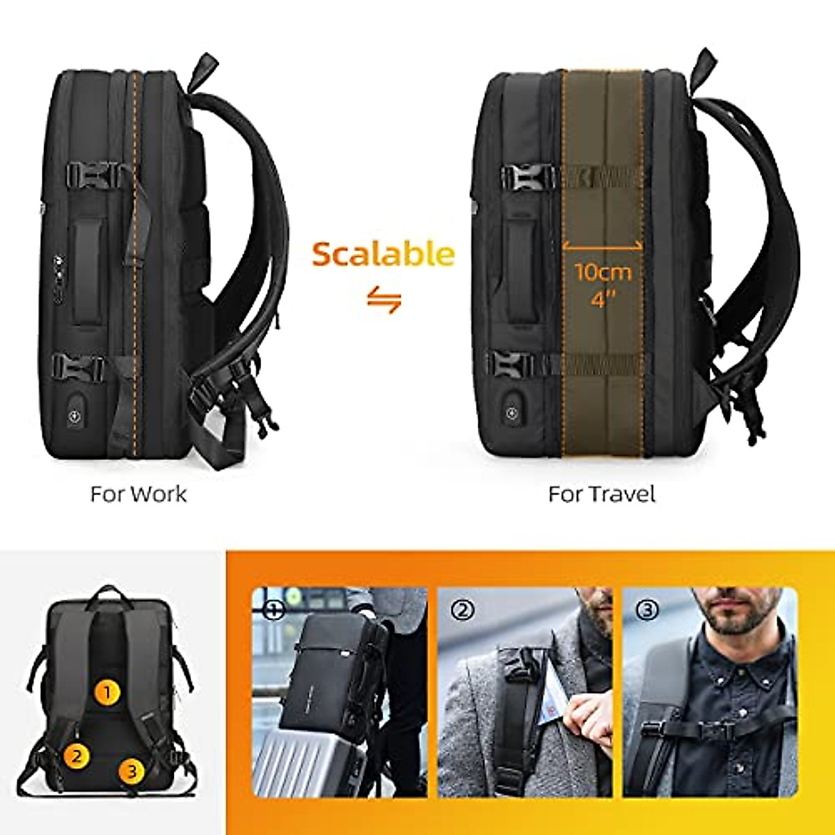 MARK RYDEN Anti-Theft Laptop Backpack, Business Backpack, Waterproof Travel Backpack, Fits 15.6 Inch Laptop for Men, with USB Charger, Black, 17.3, Black, 17.3