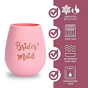 Set of 10 Bachelorette Party Silicone Wine Cups White Bride & Pink Bridesmaid Cups, Bridesmaid Wedding Gift Party Favors