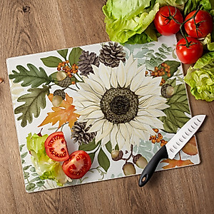 CounterArt Farmhouse Fall Decorative 3mm Heat Tolerant Tempered Glass Cutting Board 15" x 12" Manufactured in the USA Dishwasher Safe