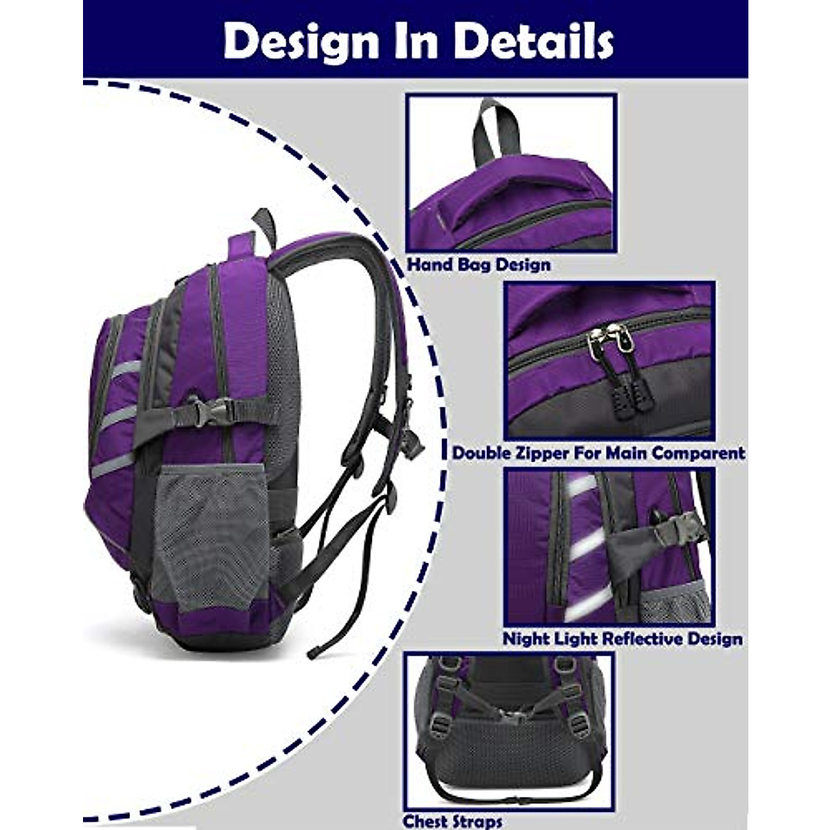 ProEtrade Backpack Daypack for College Laptop Travel, Computer Bookbag Bag with USB Charging Port Anti Theft Laptop Compartment Fits 15.6 Inch Notebook, Gifts for Men & Women (Purple)