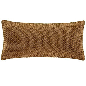 Paseo Road by HiEnd Accents | Woven Suede Leather Lumbar Pillow, Solid Brown Color, 14x30 inch, Western Rustic Style Accent Throw Pillow