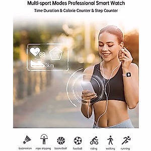 Popglory Smart Watch, Smartwatch with Blood Pressure, Blood Oxygen Monitor, Fitness Tracker with Heart Rate Monitor, Full Touch Fitness Watch for Android & iOS for Men Women