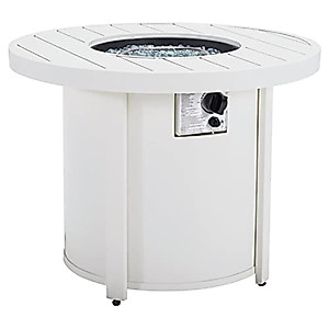 Signature Design by Ashley Outdoor Sundown Treasure Round Fire Pit Table, White