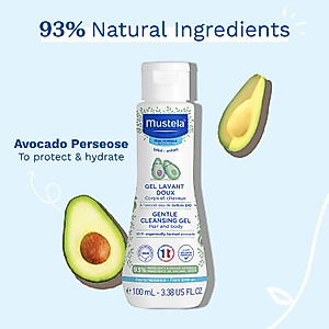 Mustela Gentle Cleansing Gel - Baby Hair & Body Wash - Tear Free - with Natural Avocado fortified with Vitamin B5 - 3.38 Fl Oz (Pack of 1)