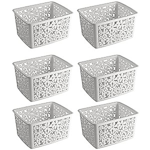 mDesign Plastic Bathroom Storage Basket Bin for Organizing Hand Soaps, Body Wash, Shampoos, Lotion, Conditioners, Hand Towels, Hair Accessories, Body Spray - Large, Floral Design, 6 Pack, Light Gray
