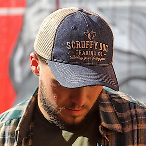 SCRUFFY DOG Premium Adjustable Trucker Hats for Men and Women - Vintage Denim Snapback Trucker Hat for Hikers and Bikers