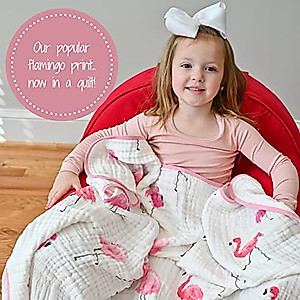 LollyBanks Muslin Baby Blanket 100% Cotton, Soft and Breathable Muslin Quilt 47 x 47 Inches Toddler Blanket for Girls, 6 Layers Baby Blanket, Lightweight Baby Receiving Blankets (Flamingo Print)