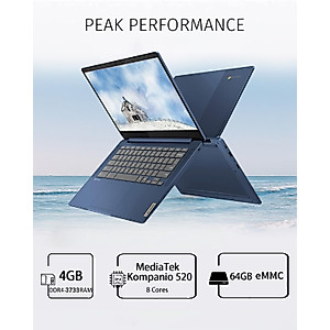 Lenovo Chromebook Laptop Computer, 14 FHD IPS Touchscreen Light PC, 8-Core MediaTek Kompanio 520, 4GB RAM, 64GB eMMC, Chrome OS, Wi-Fi 6, Long Battery Life, USB-C