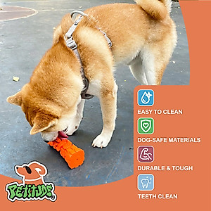 PETITUDE Dried Trunk Dog Toy, Peanut Butter Flavor, Squeaky,Tough Chew Stick Toy, Suitable for Large Dogs, Puppies and Strong Chewers, Made of Non-Toxic Natural Rubber (Cube Fiesta red)