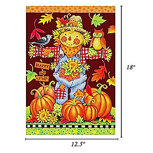 Happy Fall Garden Flags,Double Sided Autumn Flag Scarecrow Harvest Pumpkin Yard Decorations Fall House Flags 12 x 18 Inch Small Fall Yard Garden Flags
