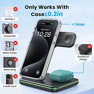 WAITIEE Wireless Charger 3 in 1, 15W Fast Charging Station for Apple iWatch 6/5/4/3/2/1,AirPods Pro,for iPhone14/13 Pro/Pro Max/12/11/X/Xr/Xs/8/Samsung Galaxy Phone Series (No Watch Charging Cable)