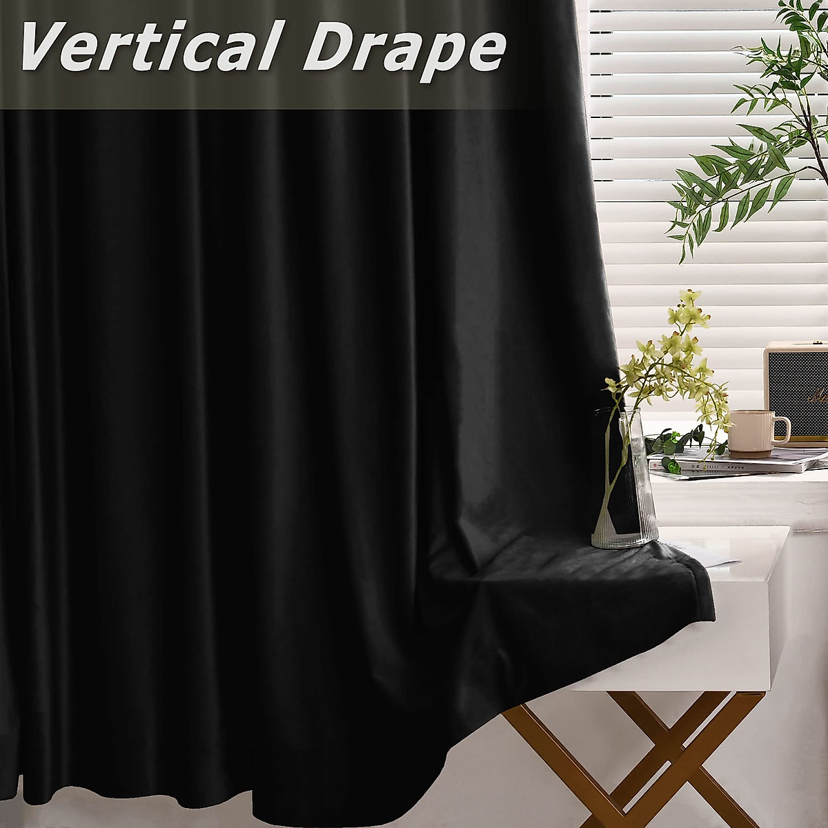 Frelement Grommet Top Curtains Extra Long Soft Velvet Curtains for Tall Windows Thermal Insulated Curtains for Bedroom Backdrop Curtains, 42" W x 78" L, 1 Panel, Black