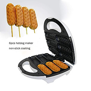 Corn Dog Maker，Hotdog Waffle Maker，6 Hot Dog Capacity ，Perfect for Hot Dogs on a Stick, Cheese Mozzarella Sticks，Easy to Use Electric Nonstick Baker For Summer BBQ Parties