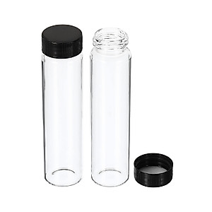 PATIKIL 50mL Reagent Media Bottle, 12 Pack Round Glass Storage Bottles Plastic Screw Cap for Lab Home, Clear